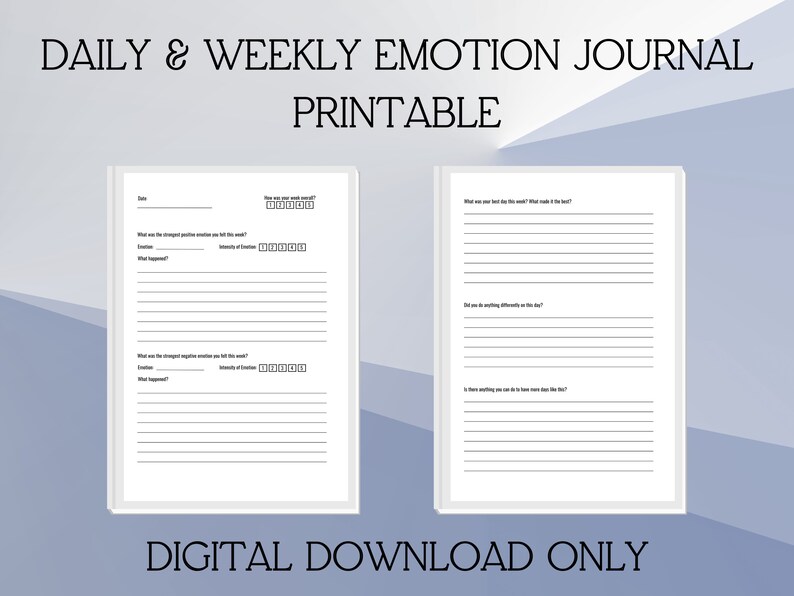 Daily and Weekly Mood Journal Printable, Digital Emotion Tracker, Daily ...