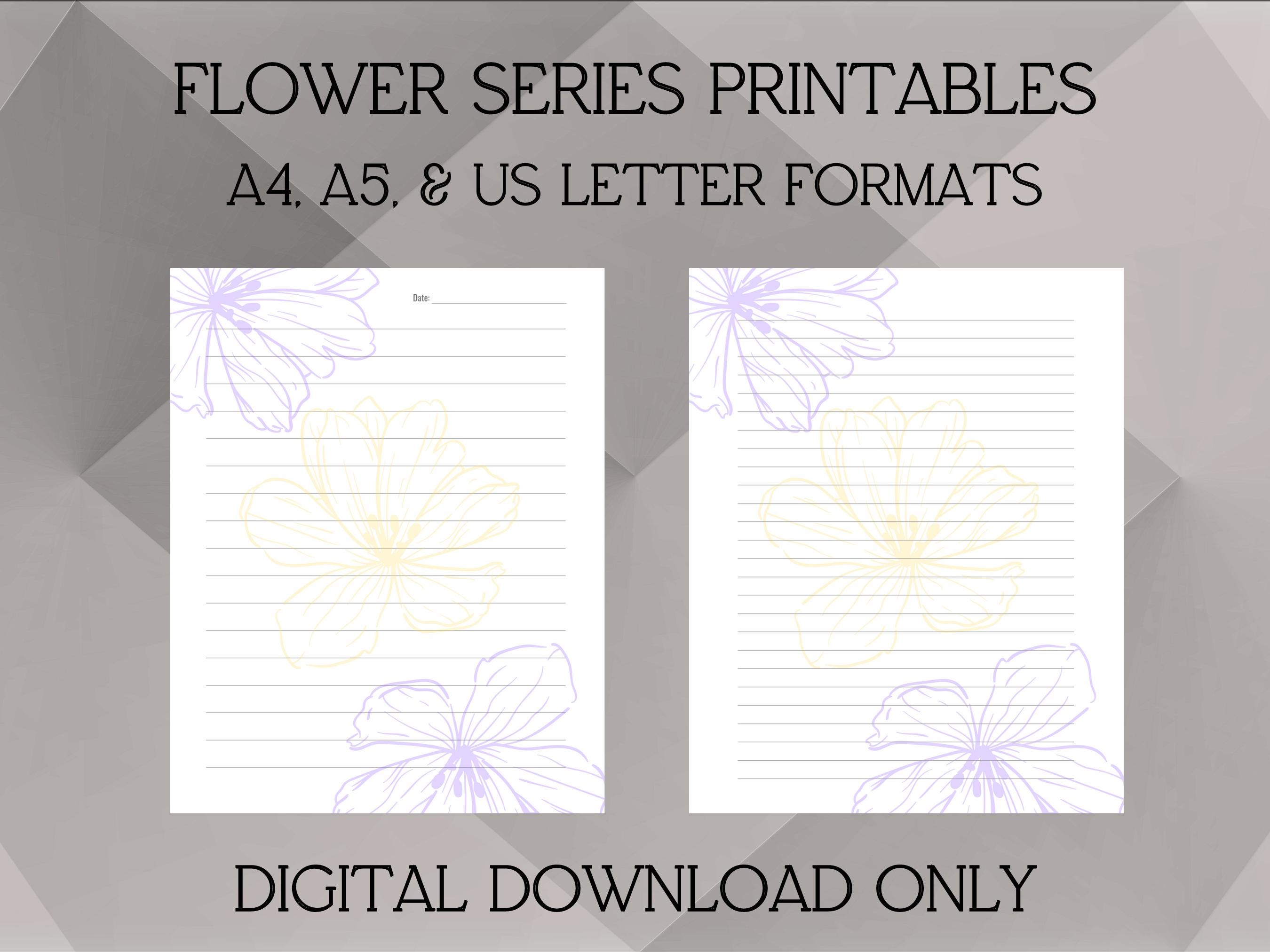 Full Flower Journal Printables, Digital Stationery Paper, Lined Paper ...