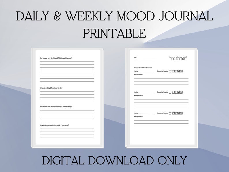 Daily and Weekly Mood Journal Printable, Digital Emotion Tracker, Daily ...