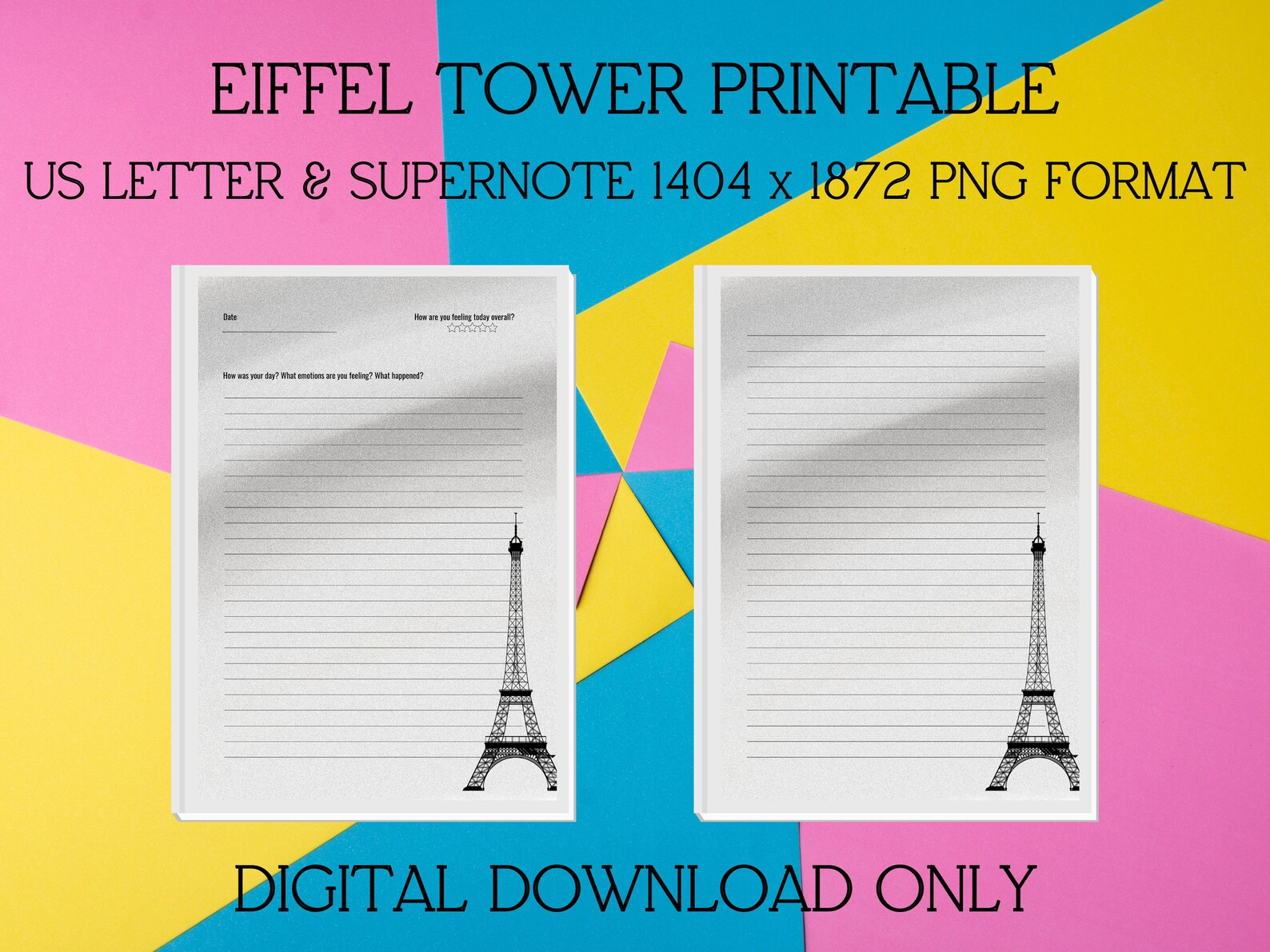 Eiffel Tower Printable, Eiffel Tower Digital Stationery Paper, Lined ...