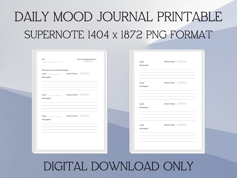 Daily Mood Journal Printable Digital Emotion Tracker Daily - Etsy