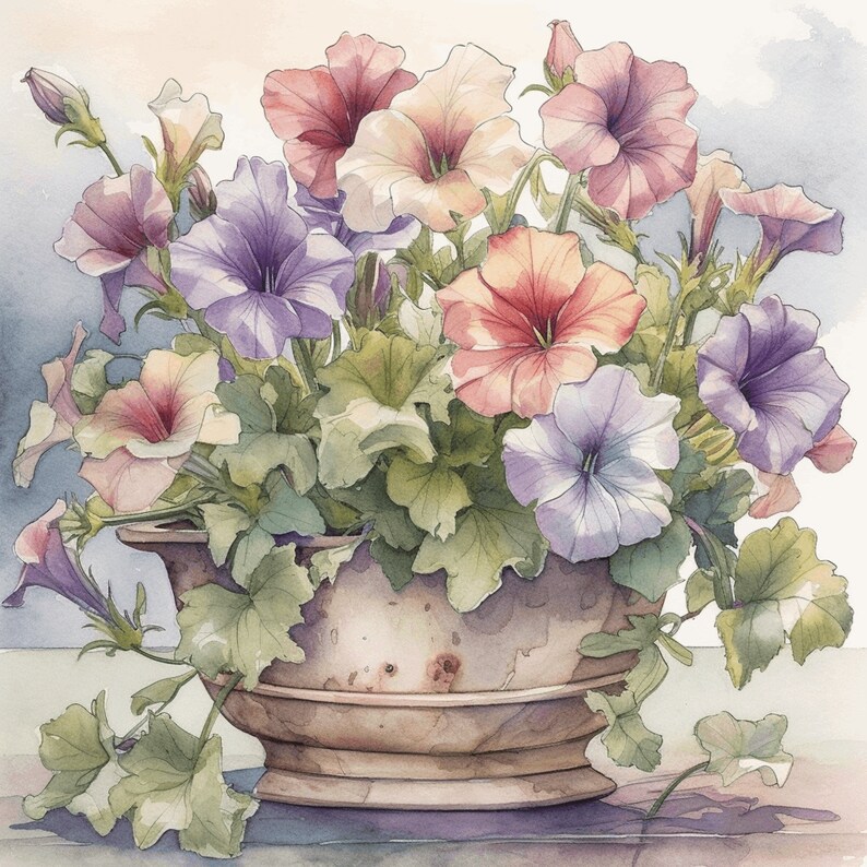 Digital Petunia Flower Art: Printable Clipart Flower SVG Design Petunia ...