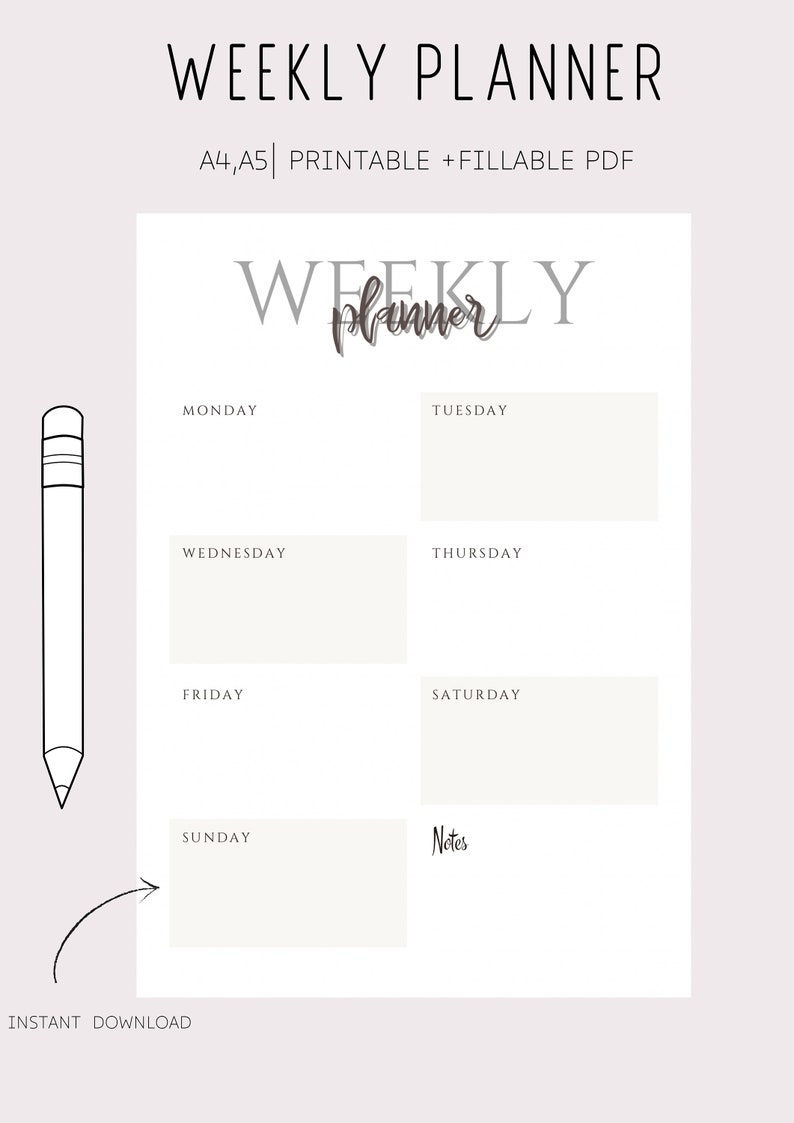 Weekly Planner Printable to Do List, Minimal Weekly Schedule, Weekly ...