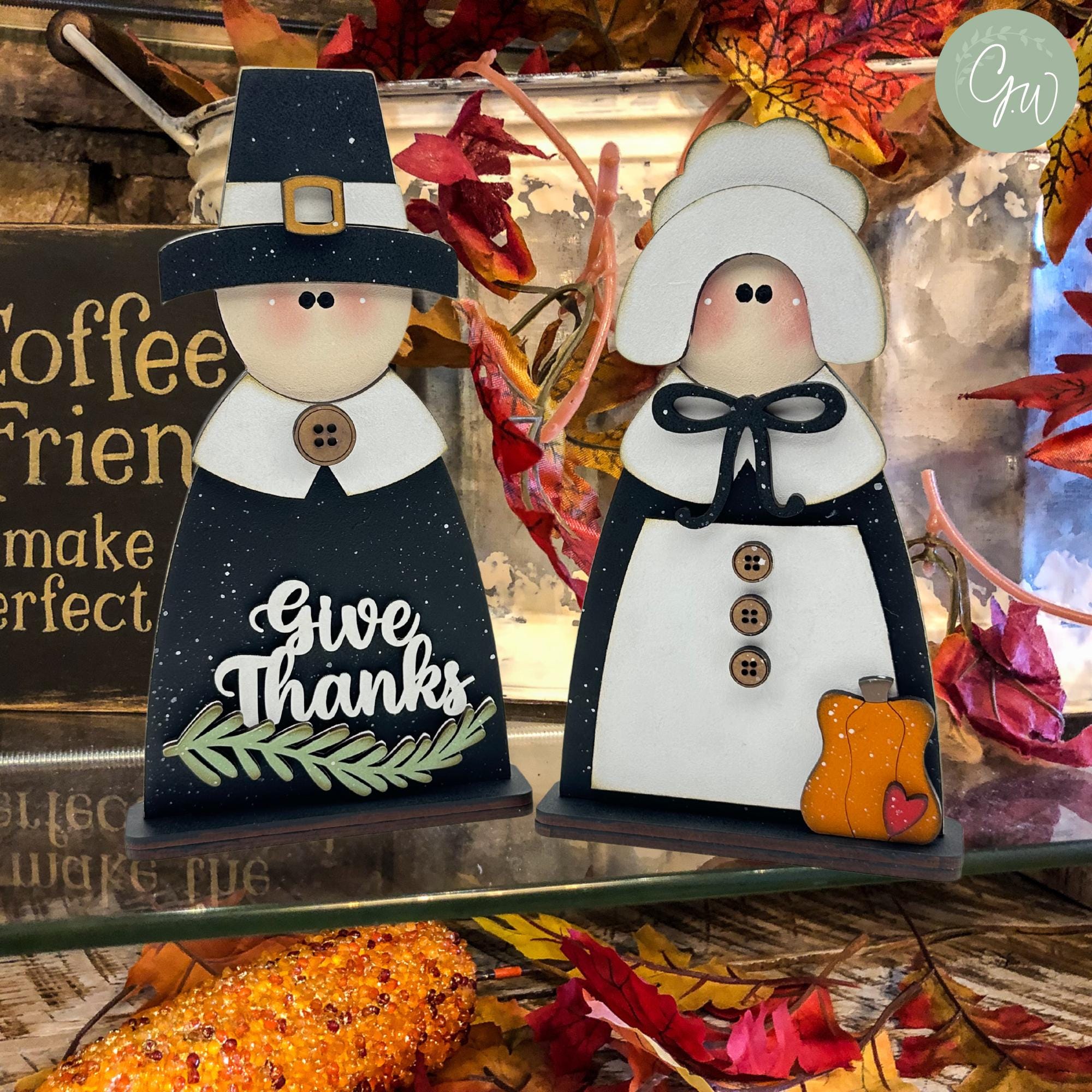 Hand-painted Pilgrim Shelf Sitters: Thanksgiving Fall Decor - Etsy