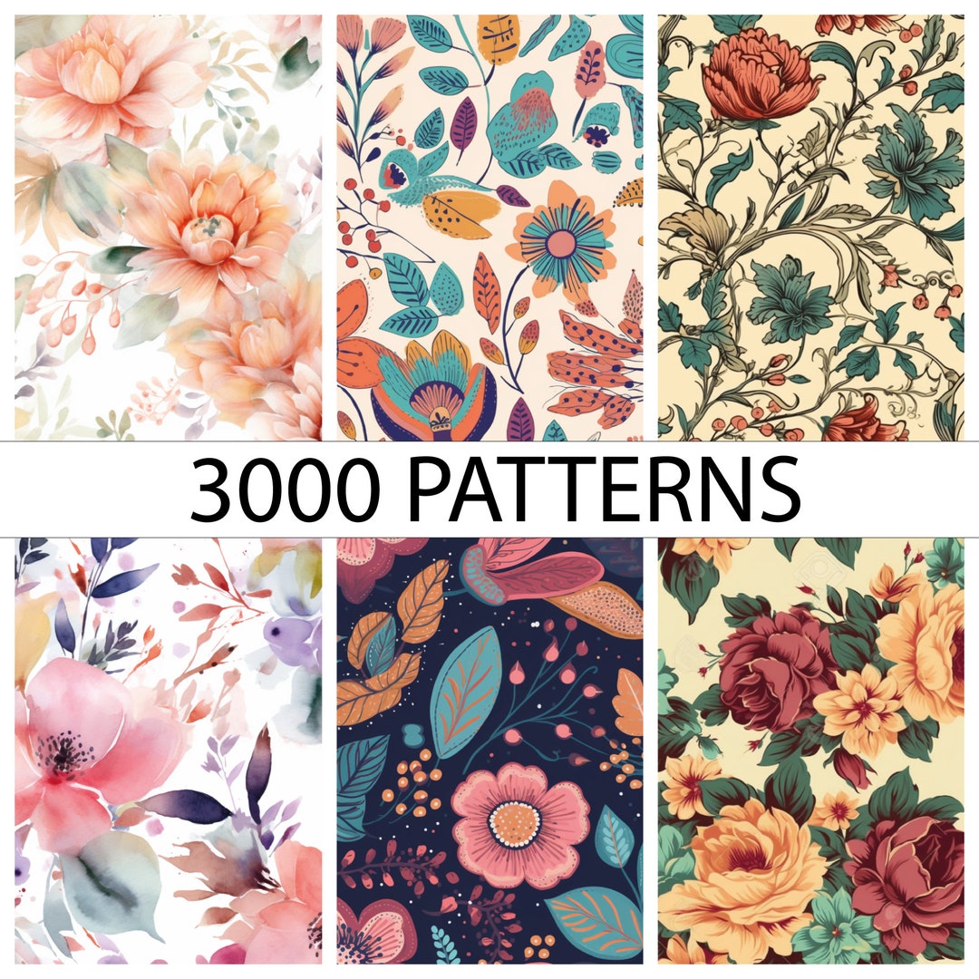 3000 Piece MEGA Flower Seamless Pattern Bundle Bundle, Floral Seamless ...