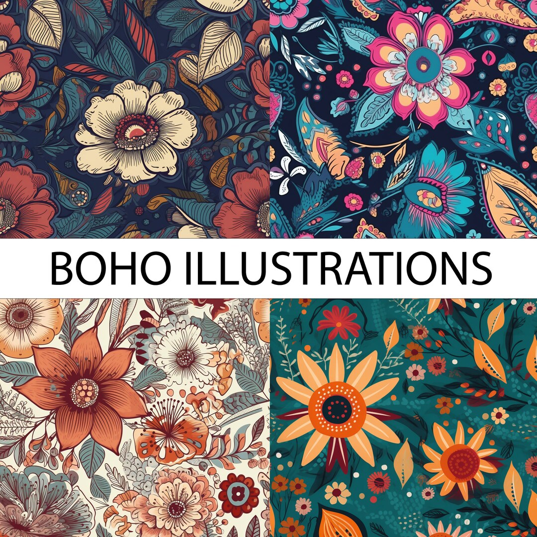 Boho Chic Clipart Boho Digital Paper Boho Floral Digital - Etsy