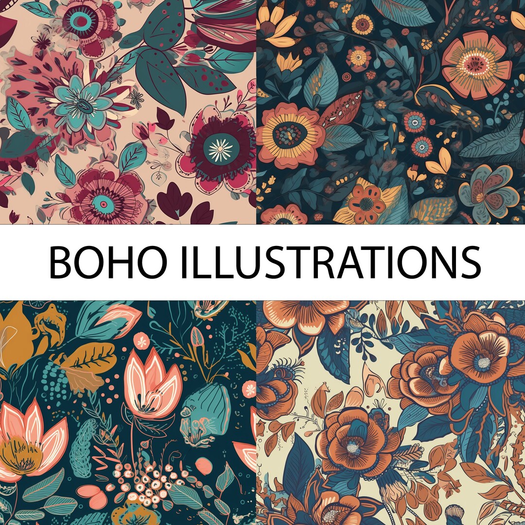 Boho Chic Clipart Boho Digital Paper Boho Floral Digital - Etsy
