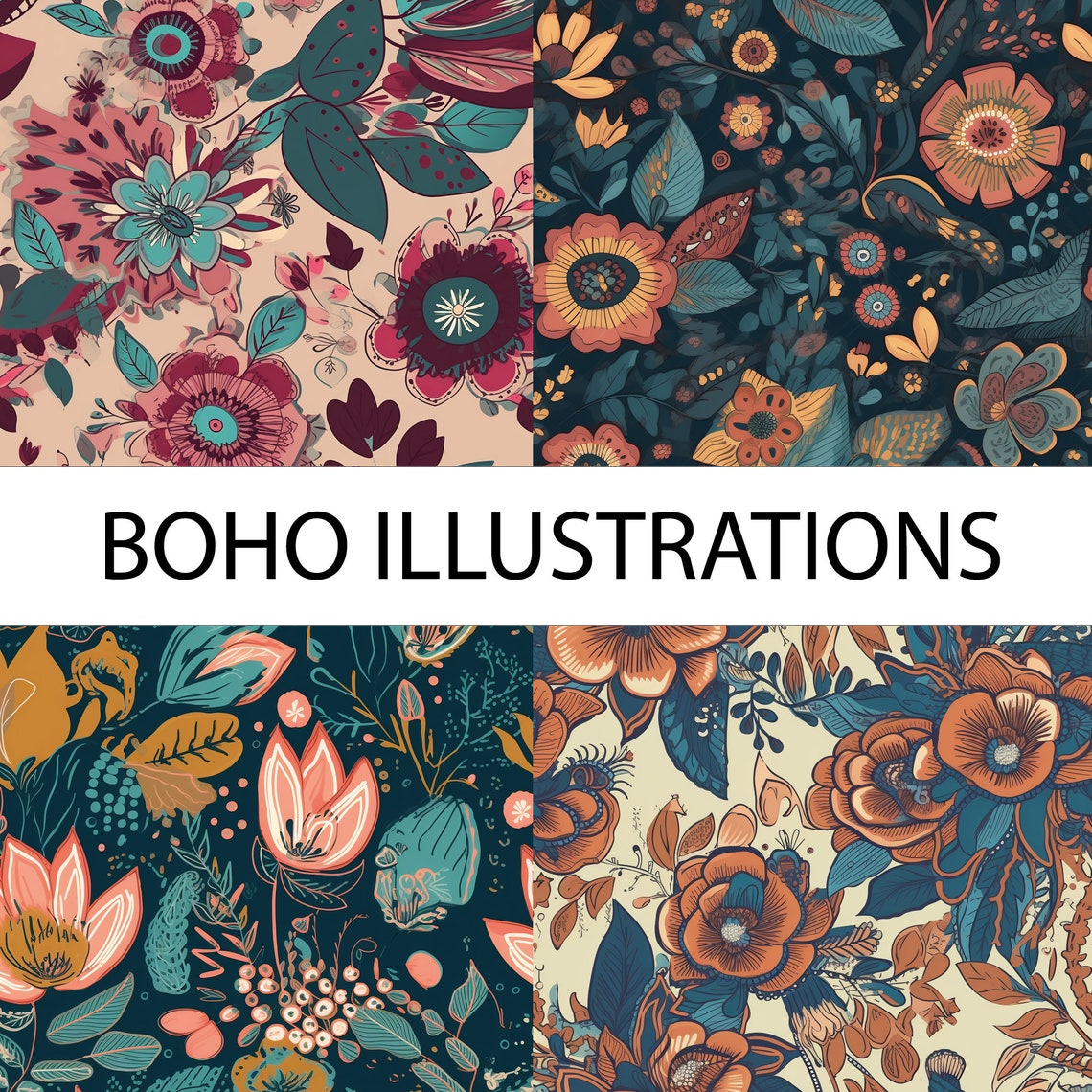 Boho Chic Clipart Boho Digital Paper Boho Floral Digital - Etsy