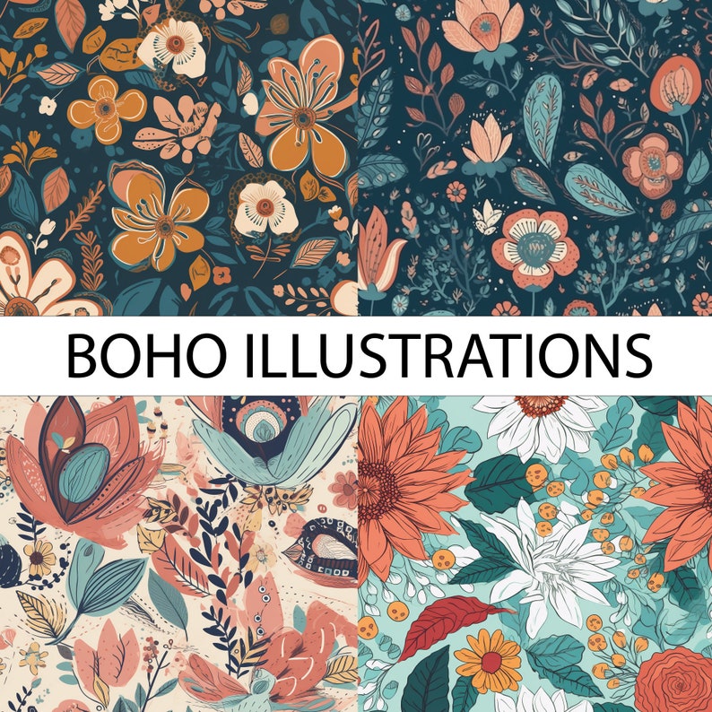 80 Piece MEGA Bundle Boho Chic Clipart Boho Digital Paper - Etsy