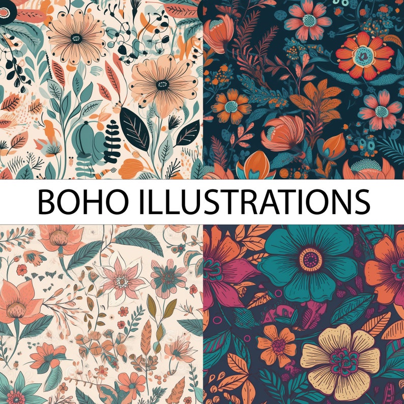 80 Piece MEGA Bundle Boho Chic Clipart Boho Digital Paper - Etsy