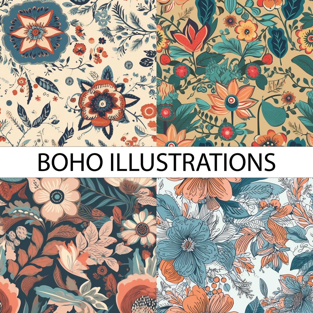 Boho Chic Clipart Boho Digital Paper Boho Floral Digital - Etsy