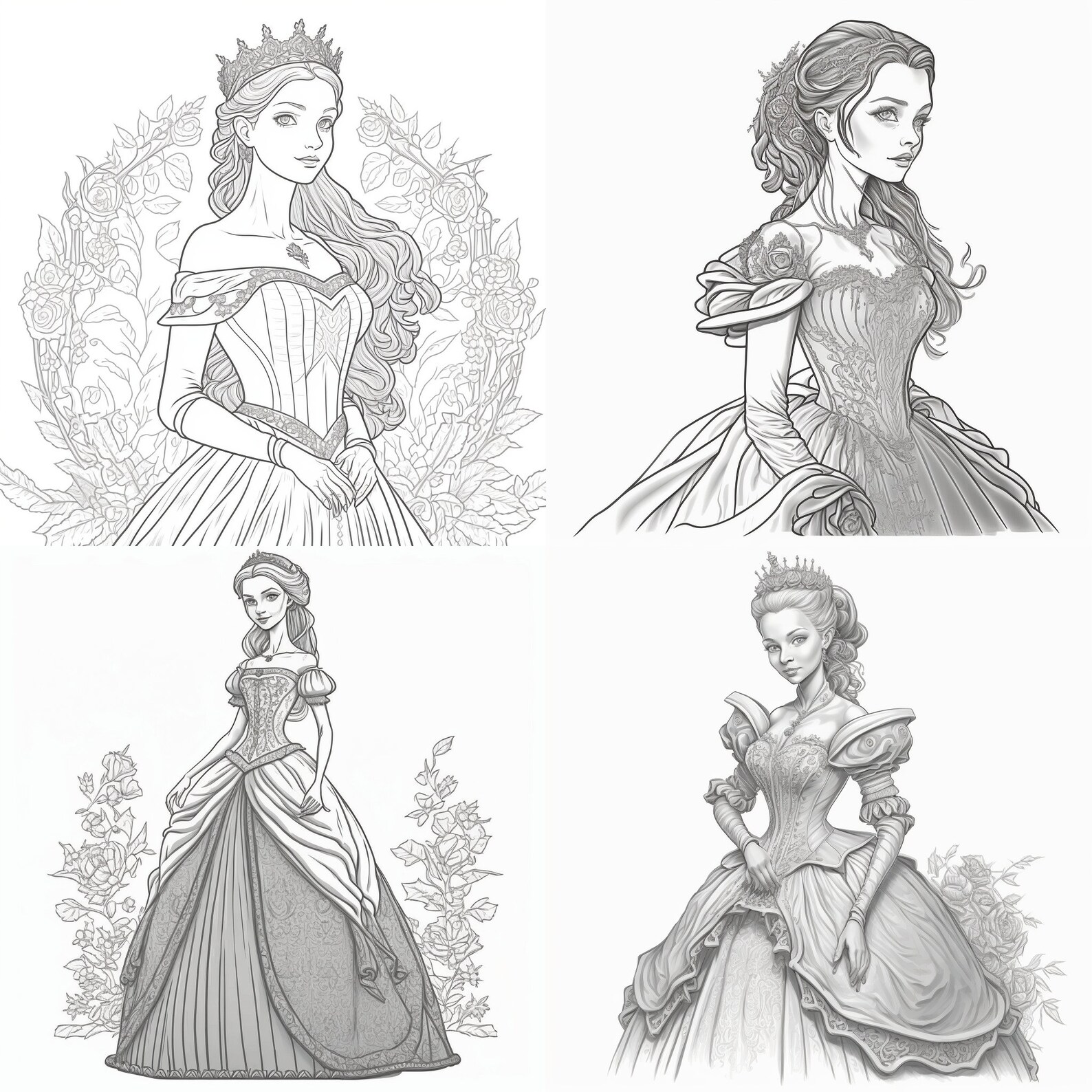 Greyscale Coloring Page Princess Collection 50 Page Coloring Pages ...