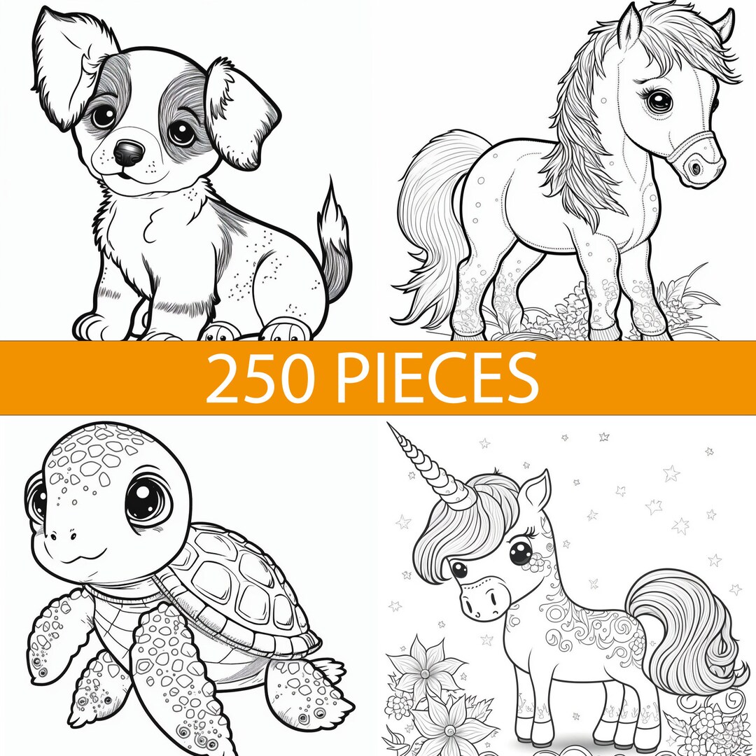 250 Piece Mega Bundle Animal Collection, Cat, Dog, Turtle Page Coloring ...