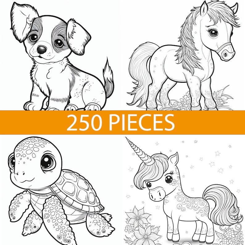 250 Piece Mega Bundle Animal Collection, Cat, Dog, Turtle Page Coloring ...