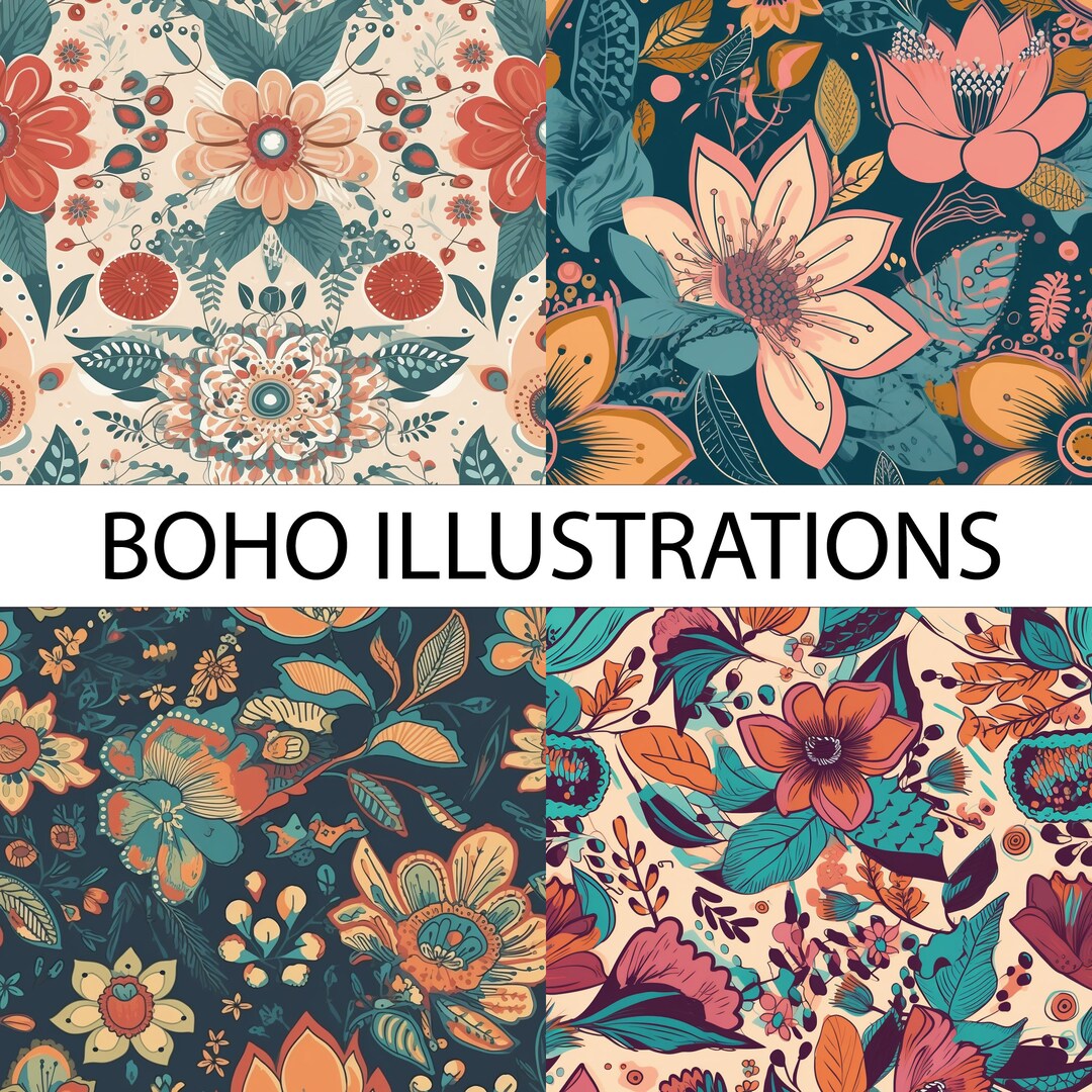 Boho Chic Clipart Boho Digital Paper Boho Floral Digital - Etsy