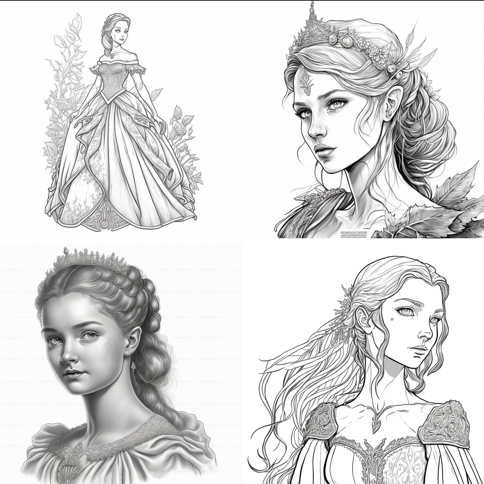 Greyscale Coloring Page Princess Collection 50 Page Coloring Pages ...