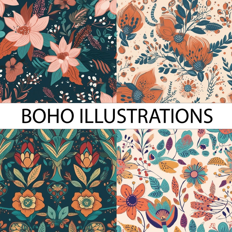 80 Piece MEGA Bundle Boho Chic Clipart Boho Digital Paper - Etsy