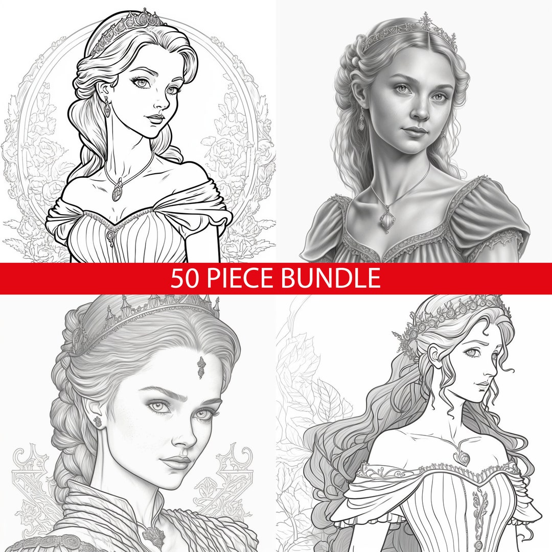 Greyscale Coloring Page Princess Collection 50 Page Coloring Pages ...