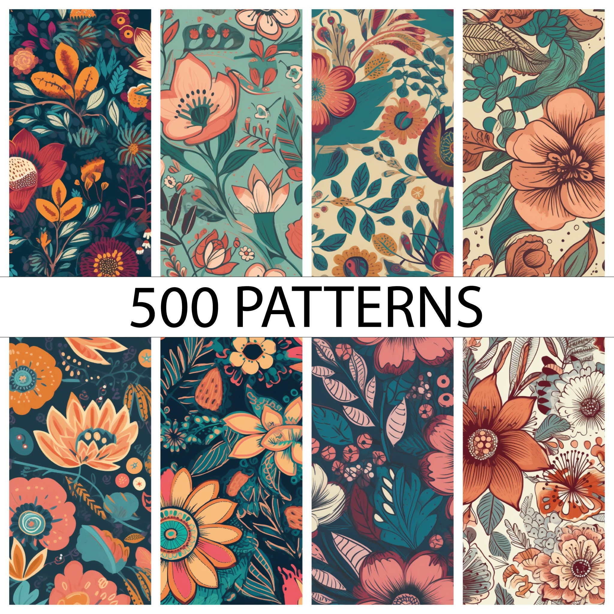 500 Piece MEGA Bundle, Boho Clipart, Bohemian Digital Paper, Retro ...