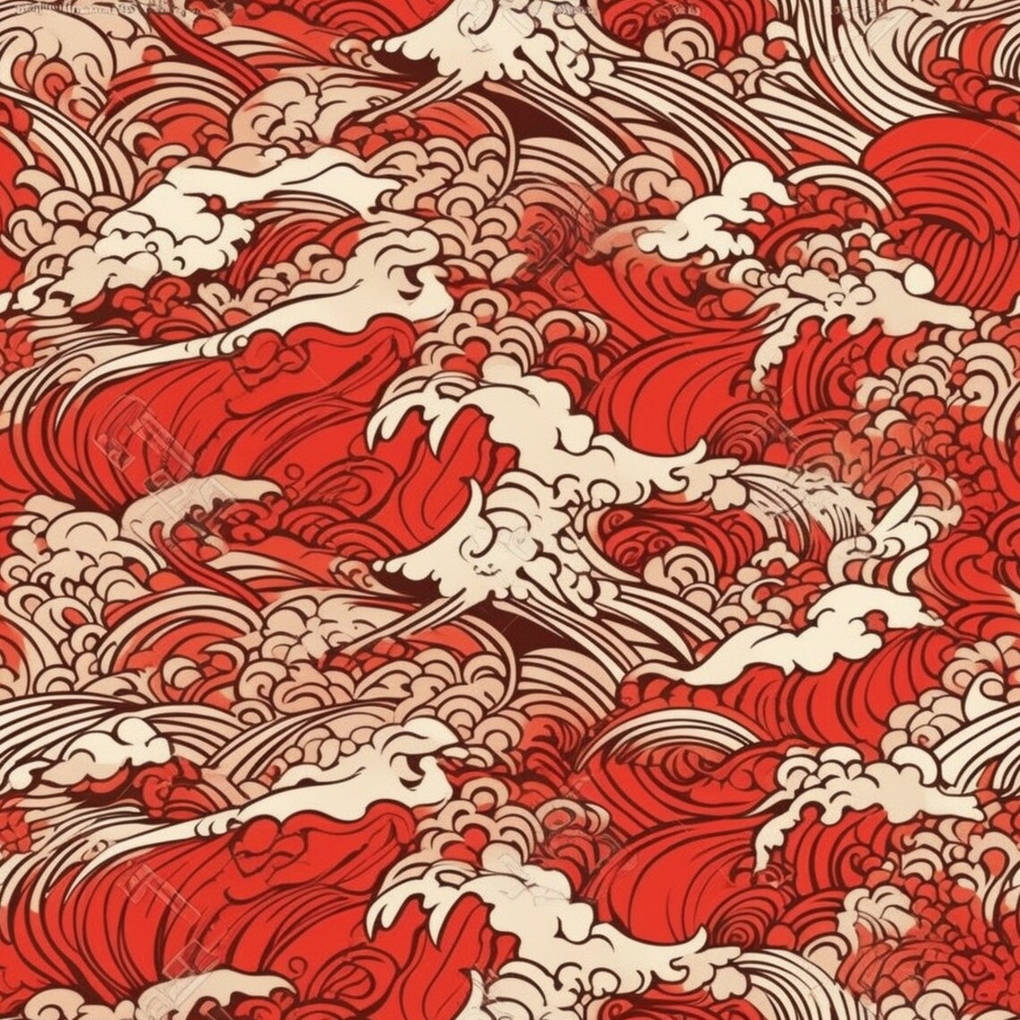 Seamless Pattern Set Japanese Tattoo Waves Red - Etsy