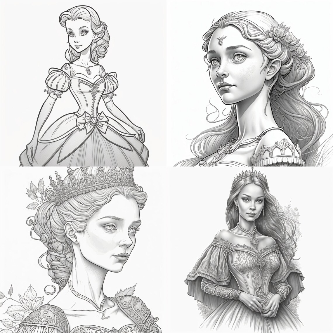 Greyscale Coloring Page Princess Collection 50 Page Coloring Pages ...