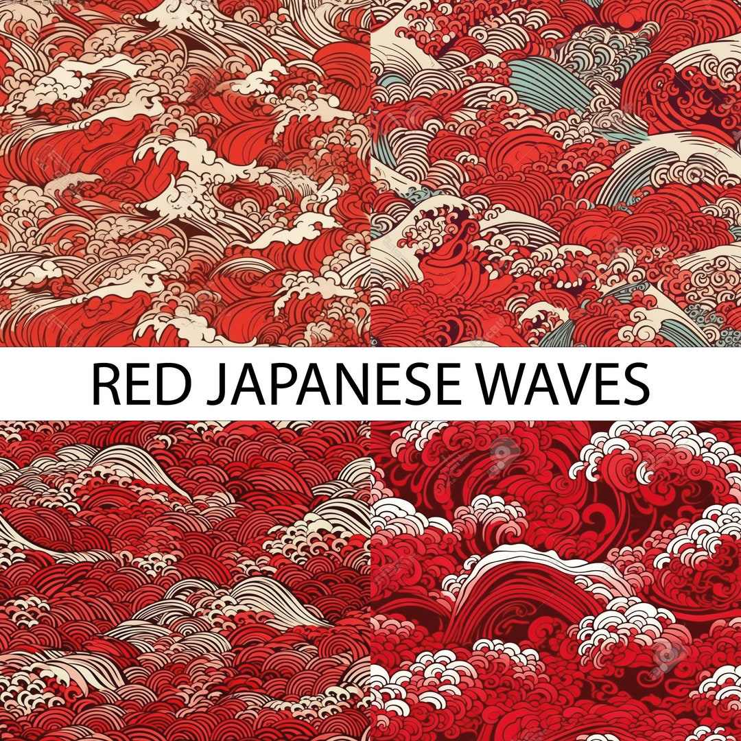 Seamless Pattern Set Japanese Tattoo Waves Red - Etsy