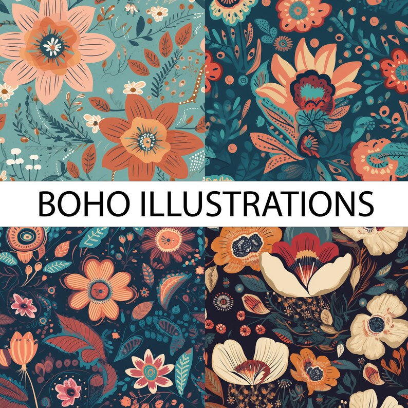 80 Piece MEGA Bundle Boho Chic Clipart Boho Digital Paper - Etsy