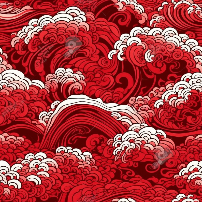 Seamless Pattern Set Japanese Tattoo Waves Red - Etsy