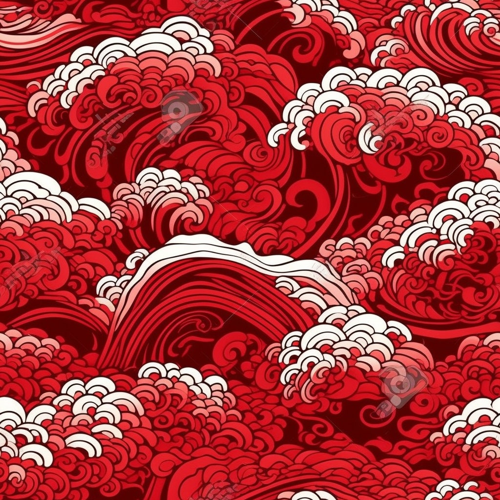 Seamless Pattern Set Japanese Tattoo Waves Red - Etsy