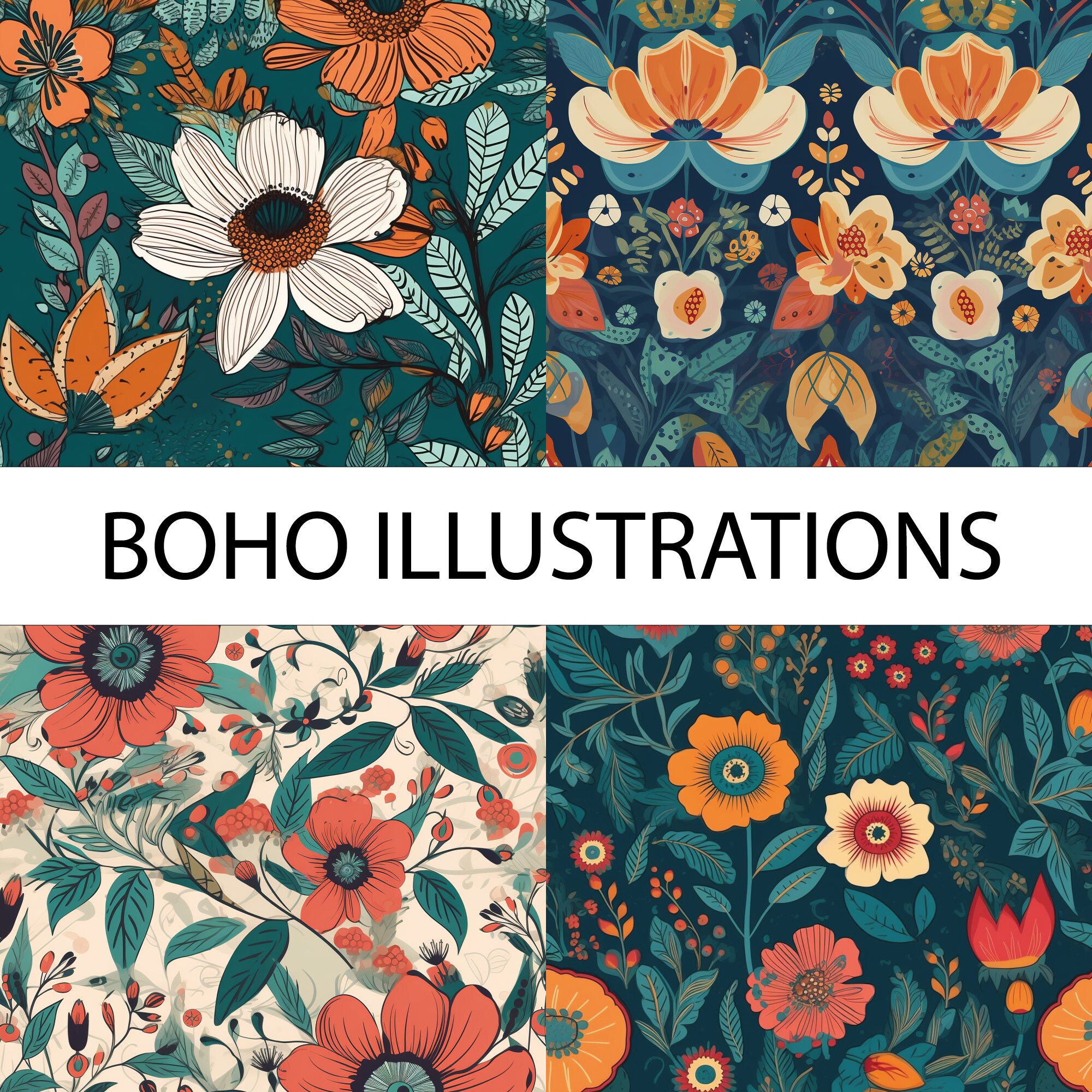 Boho Chic Clipart Boho Digital Paper Boho Floral Digital - Etsy