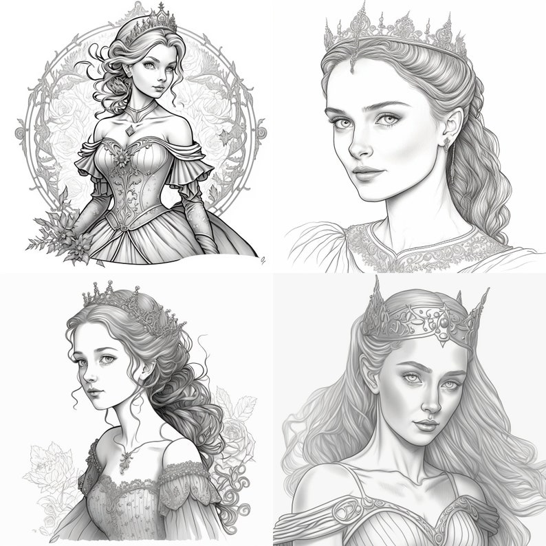 Greyscale Coloring Page Princess Collection 50 Page Coloring Pages ...
