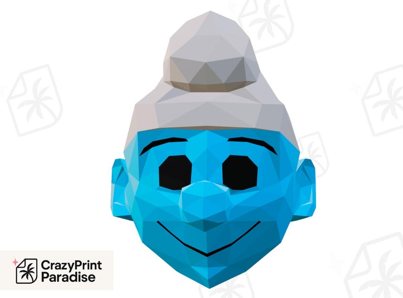 Smurfs Mask 3D Papercraft Template – Low Poly DIY Costume – Printable ...