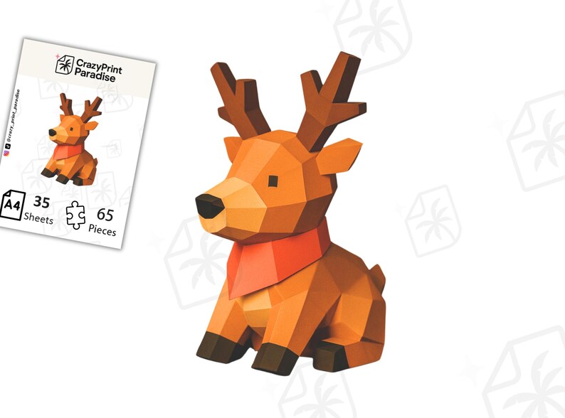 Low Poly Reindeer Papercraft – Printable DIY Template (PDF, A4) - Etsy