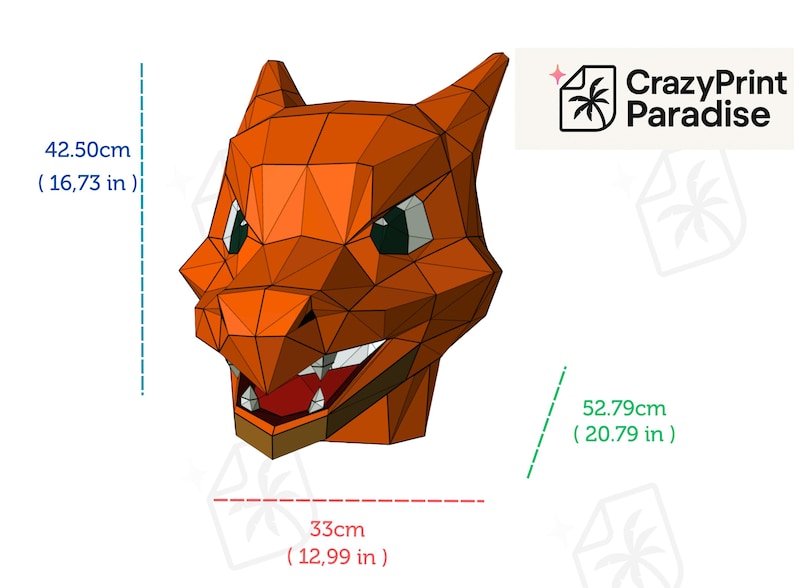 Charizard Papercraft Mask Template - 3D Low Poly DIY Mask - PDF ...