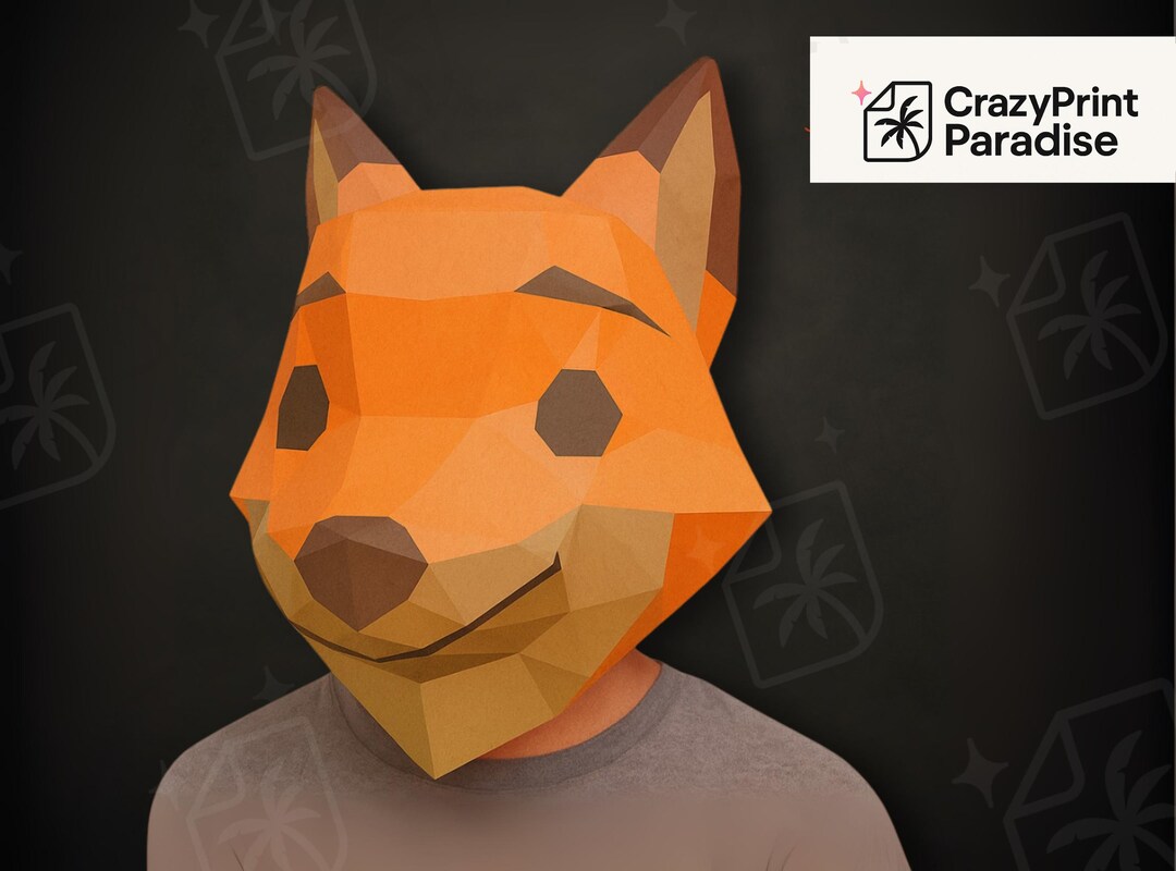 Fox Mask Papercraft Template – 3D Low Poly DIY Animal Mask – Cosplay ...