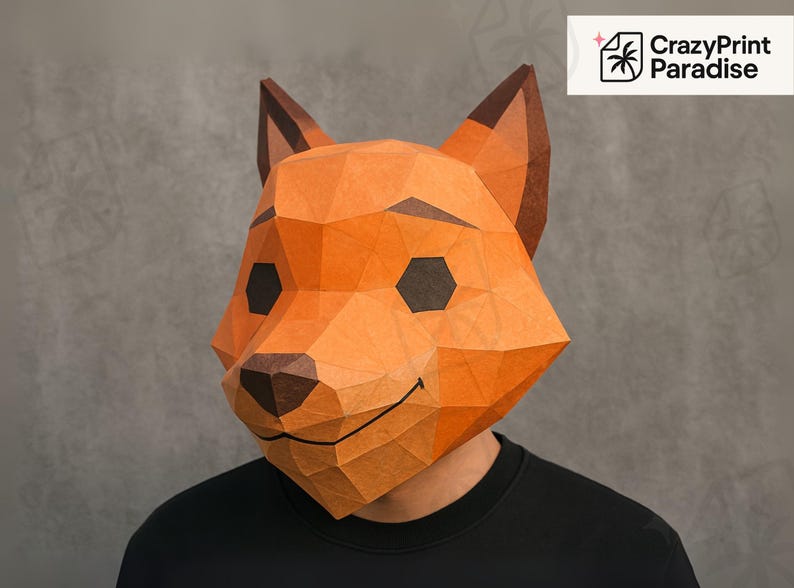Fox Mask Papercraft Template – 3D Low Poly DIY Animal Mask – Cosplay ...