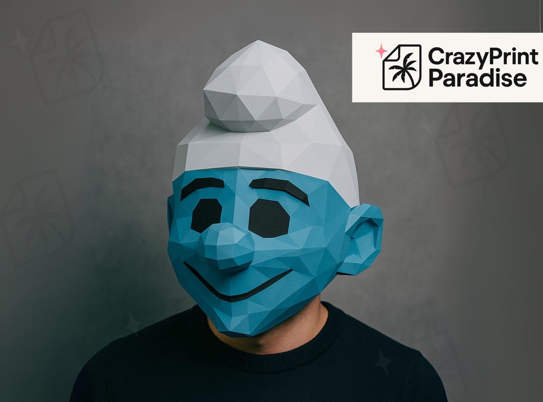 Smurfs Mask Papercraft - Low Poly DIY Costume (printable PDF Template ...