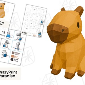 Capybara Papercraft Template – Cute 3D Low Poly Paper Model, DIY Animal ...