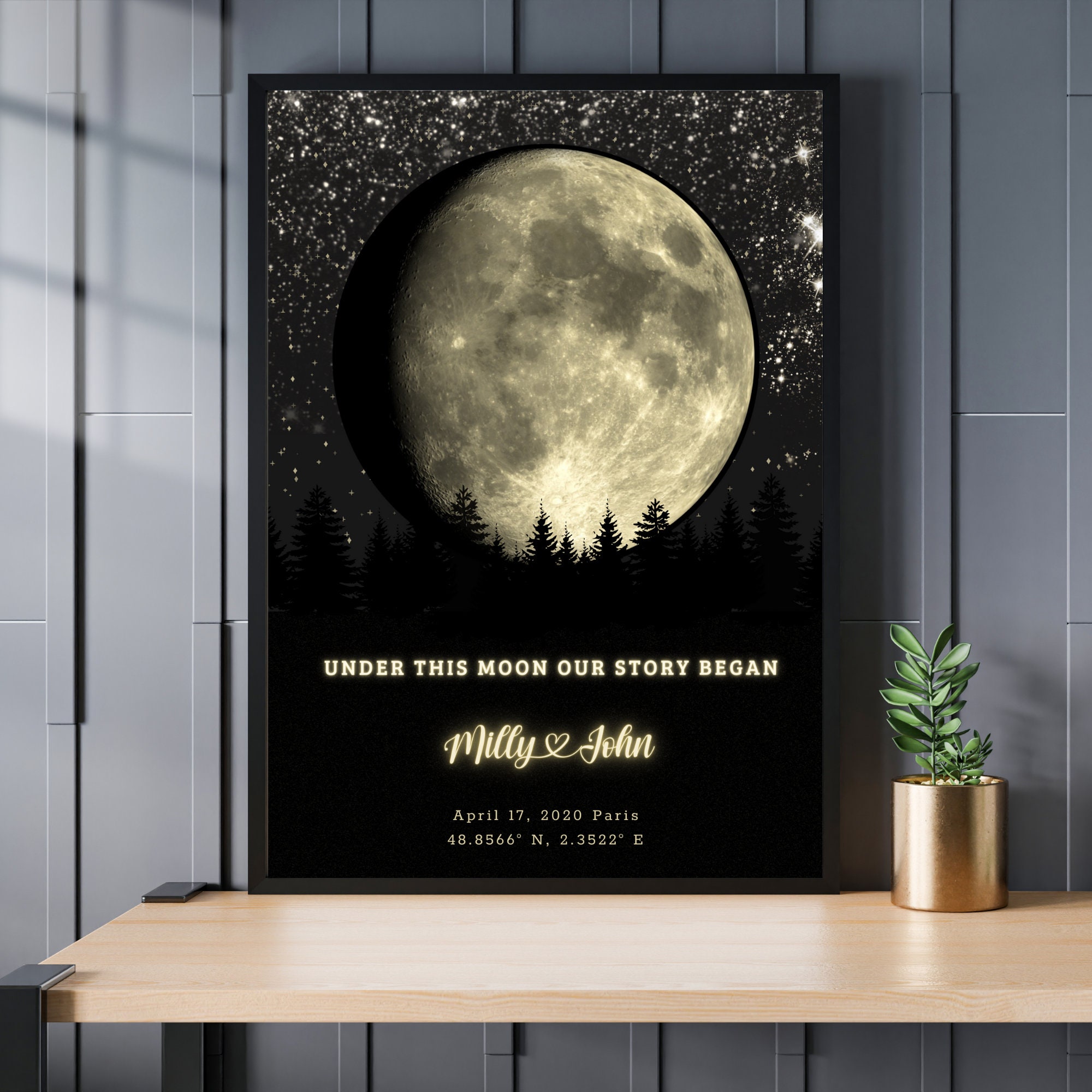 Personalized Gift, Custom Moon Phases Print, Under This Moon, 1st ...