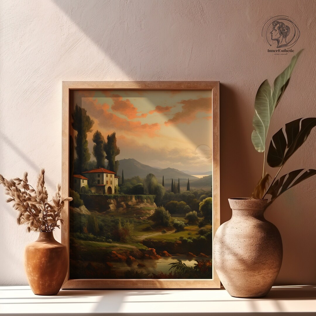 Italian Landscape Print, Mediterranean Art, Tuscany Painting, Antique ...