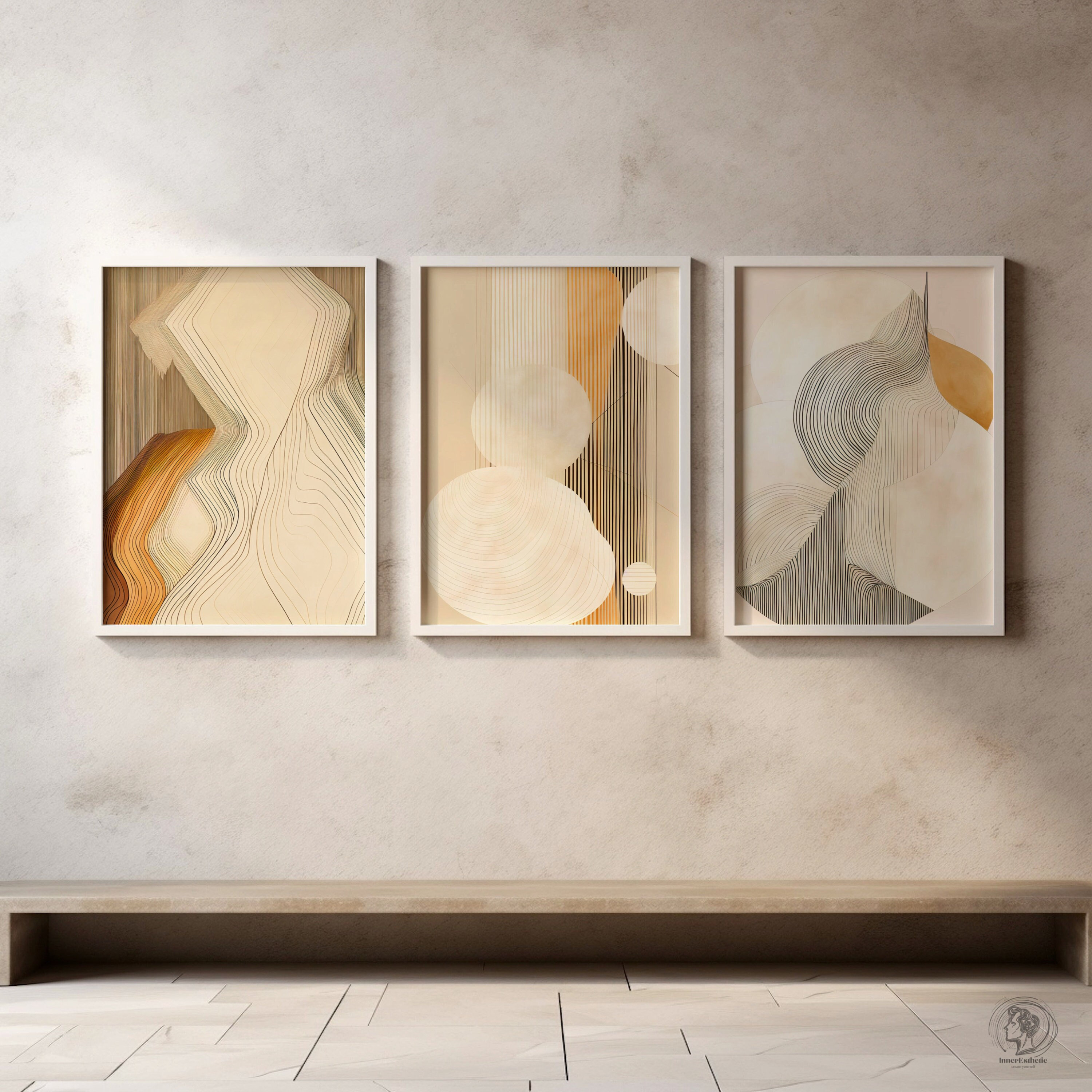 3 Piece Wall Art, Neutral Colors Wall Art, Modern Abstract Painting ...