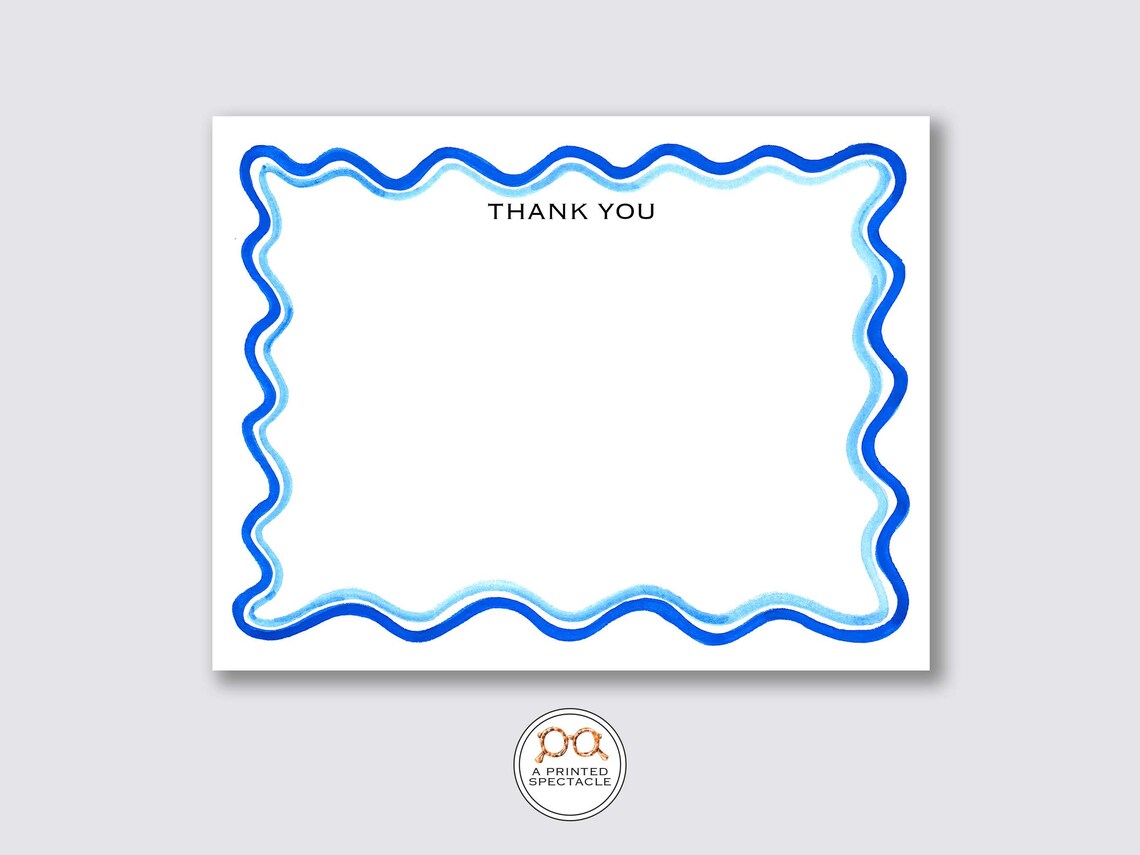 Blue Wavy Thank You Notecard Set: Watercolor Design - Etsy