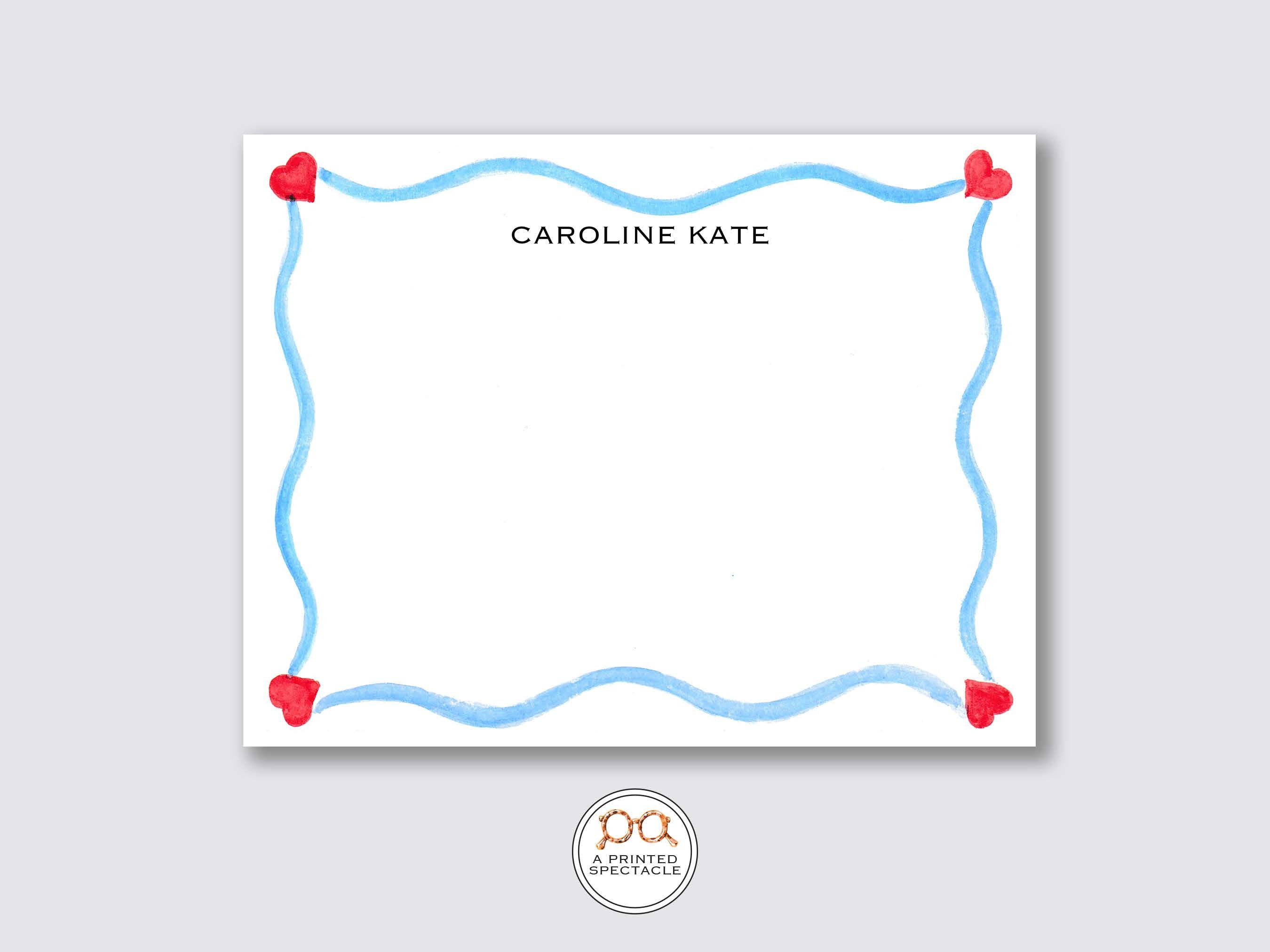 Red Hearts Corner Blue Wavy Personalized Notecard Set Baby Shower ...