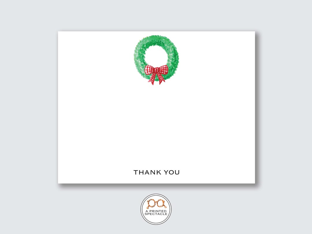 Christmas Wreath Thank You Notecard Set: Red Gingham Bow - Etsy
