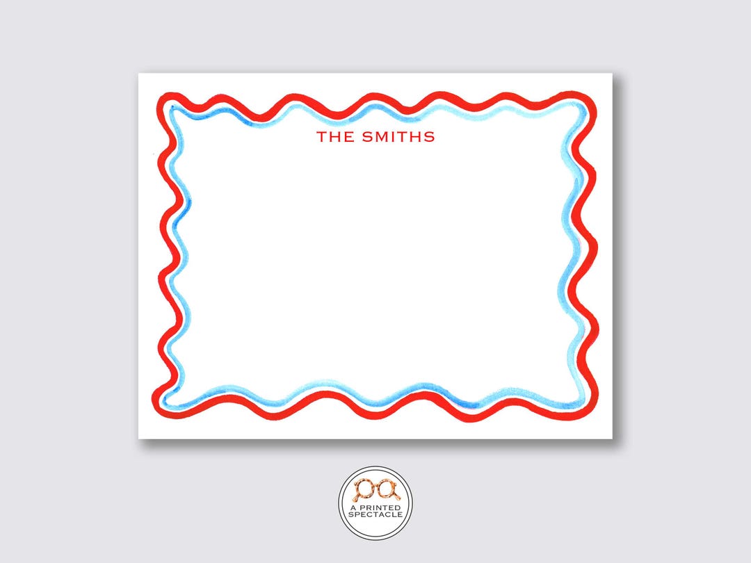 Personalized Wavy Notecard Set: Red and Blue Watercolor Stationery - Etsy