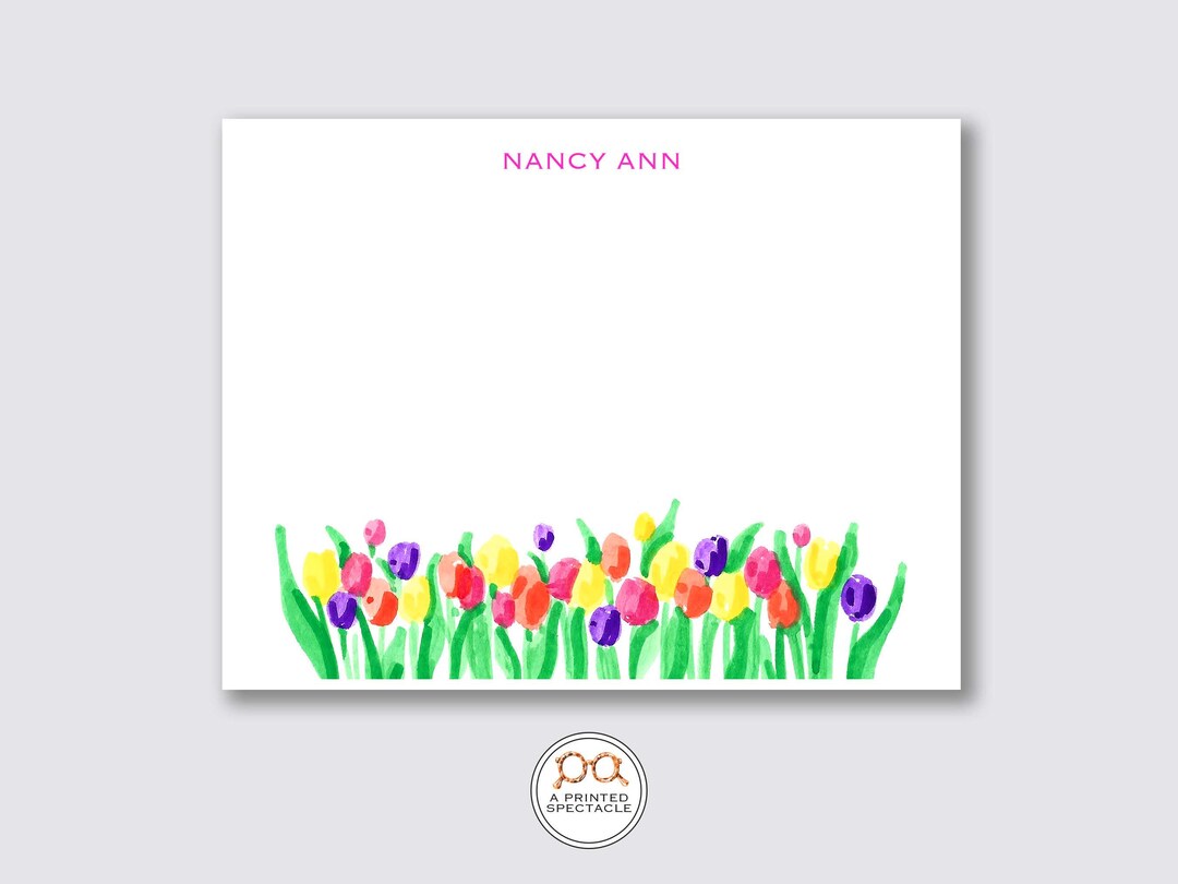 Multicolored Tulips Personalized Notecard Set | Girls Stationery ...