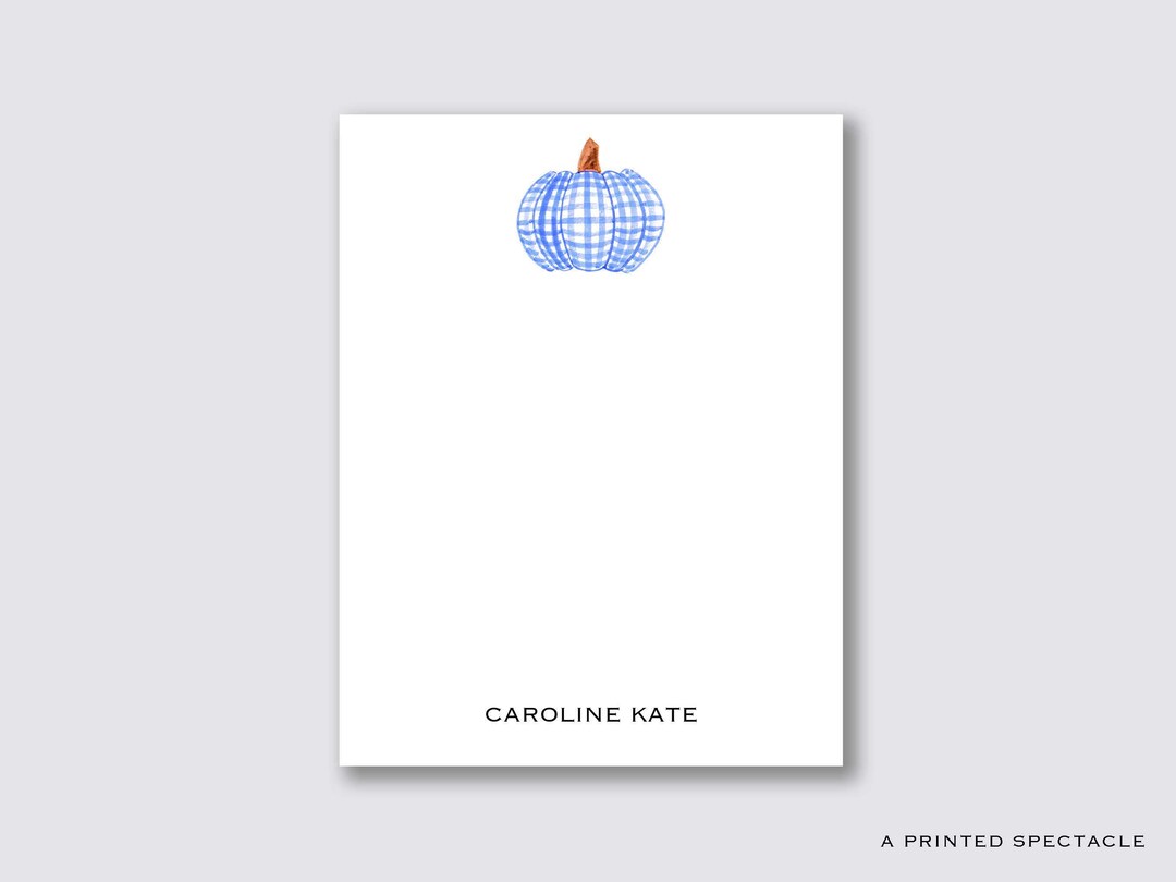 Blue Gingham Pumpkin Personalized Notepad | Thanksgiving, Kids Notepad, Fall Notepad, Gift for ...