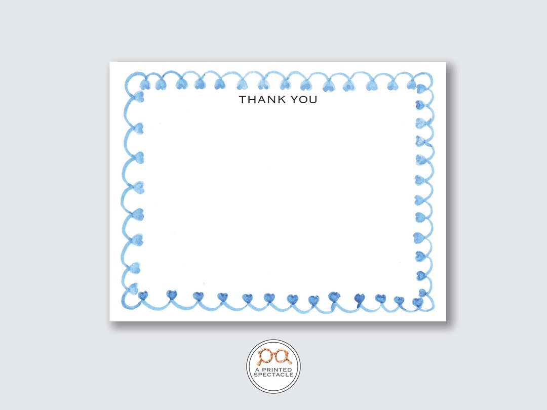 Blue Scallop Hearts Thank You Notecard Set: Watercolor Stationery - Etsy