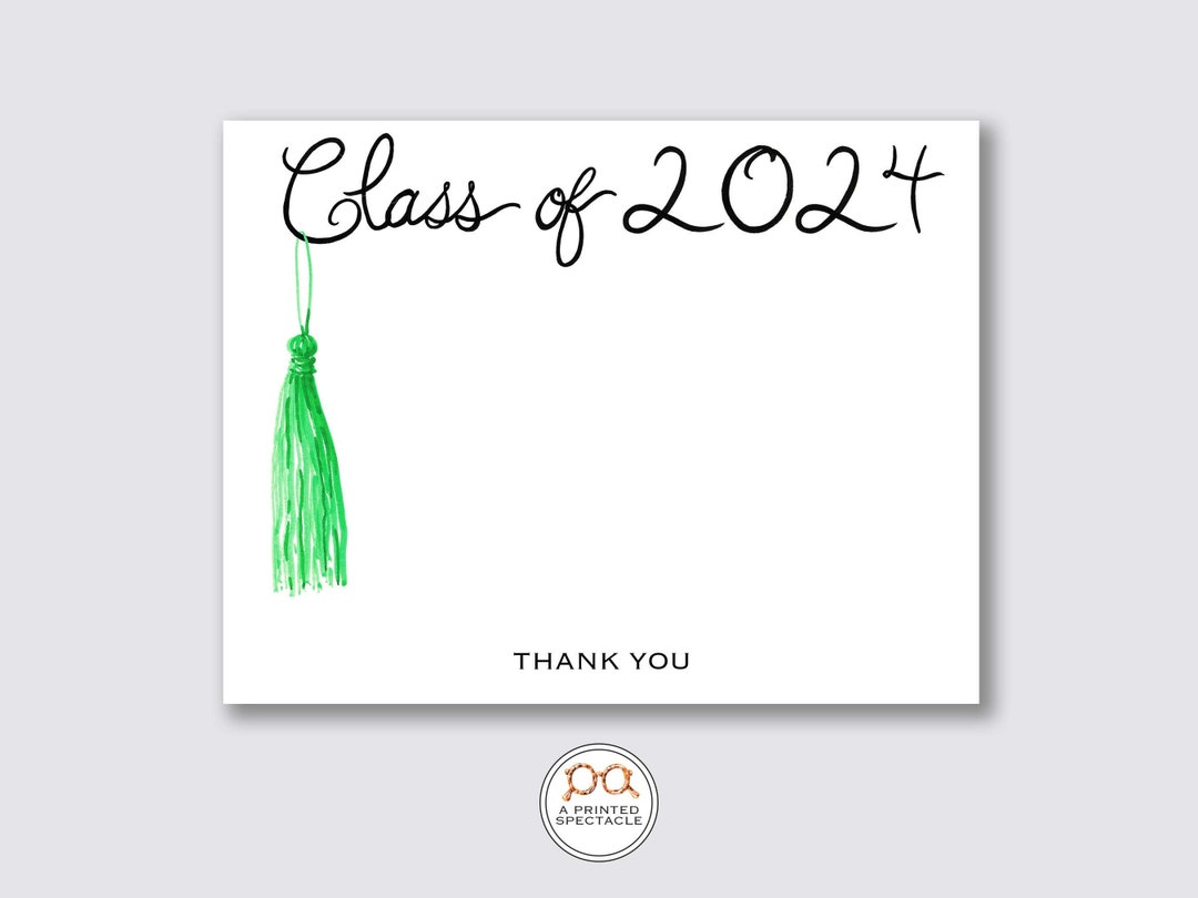Class of 2024 Thank You Notecard Set: Green Tassel Graduation ...