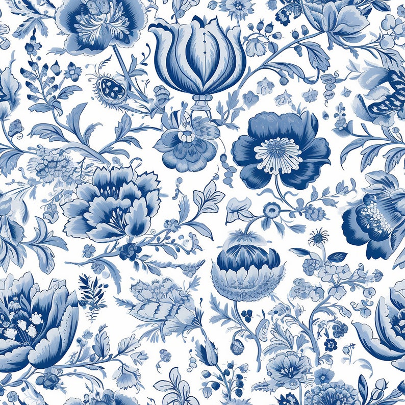 Seamless Pattern Pack, Blue Delft Pattern, Digital Paper - Etsy